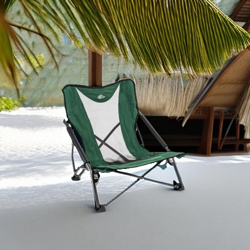 Cascade Mountain Tech Camping Chair - Low Profile Folding Chair for Camping, Beach, Picnic, Barbeques, Sporting Event with Carry Bag, Polyester, Green