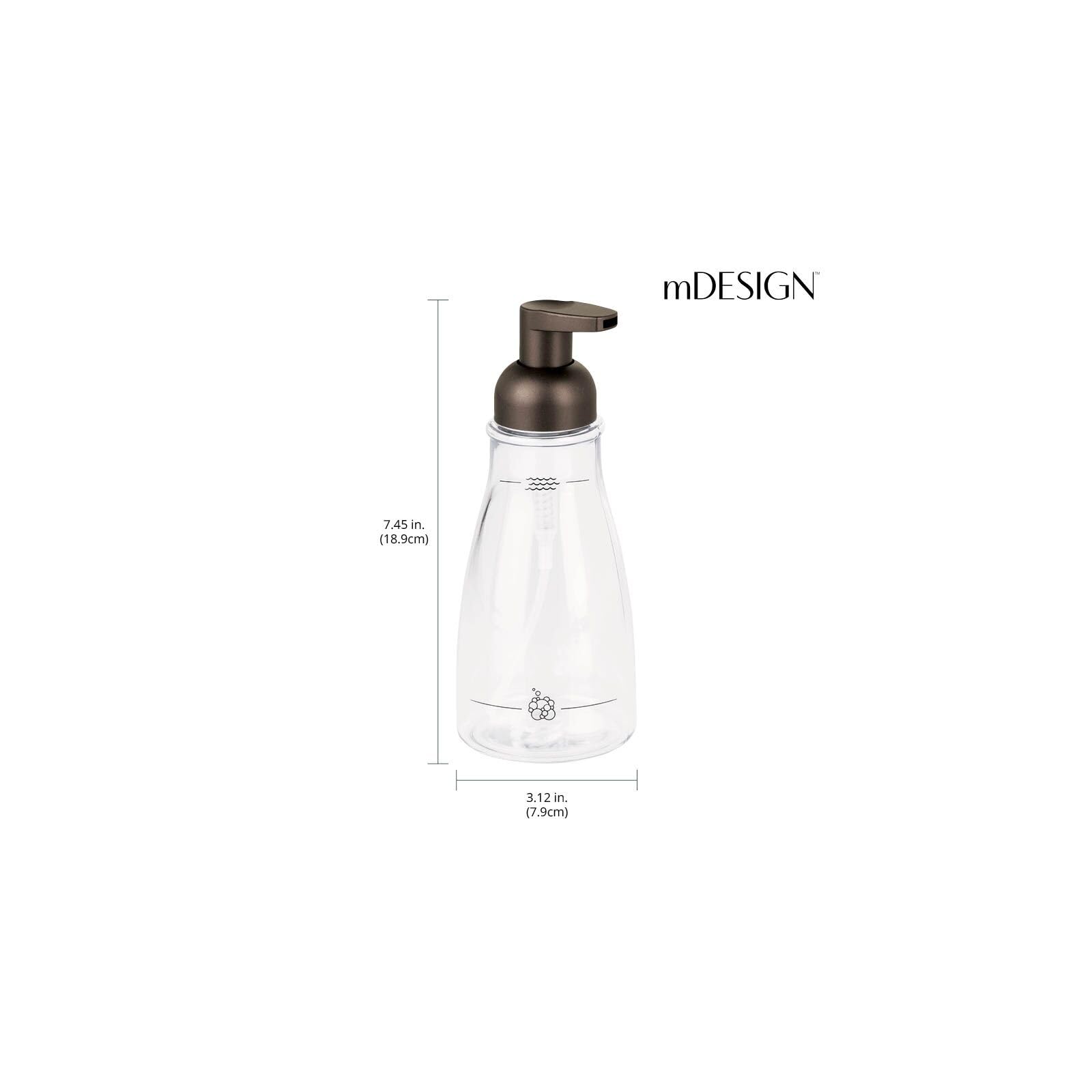 mDesign Round Plastic Refillable Foaming Hand Soap Dispenser Pump Bottle for Bathroom Vanities, Kitchen Sink, Countertops - 2 Pack - Clear/Bronze