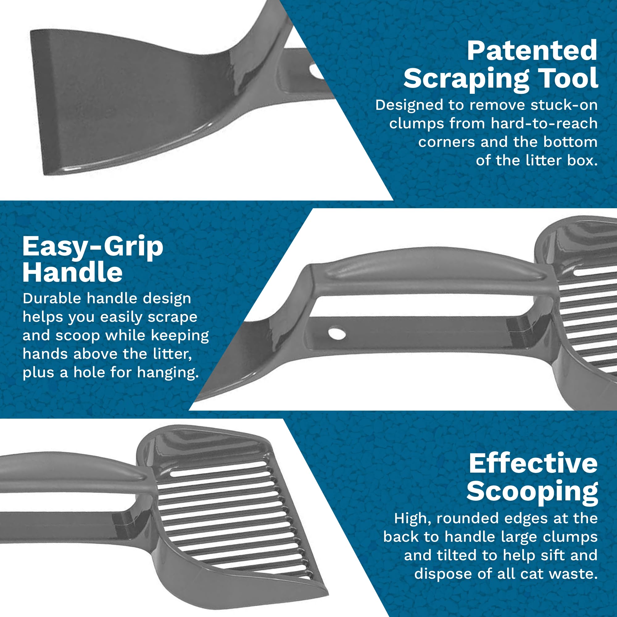 SCRAPE 'N' SCOOP Cat Litter Clump Remover with Sifter β Litter Box Scooper & Scraper 2 in 1 for Litter Tray, Potty, & Litter Pan - Animal Waste Cleaner Tool - Pet Accessories & Supplies - Grey