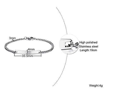 HUANIAN Personalized Custom Engraving Plain Stainless Steel ID Bracelets, Name Plate Identity Bracelet
