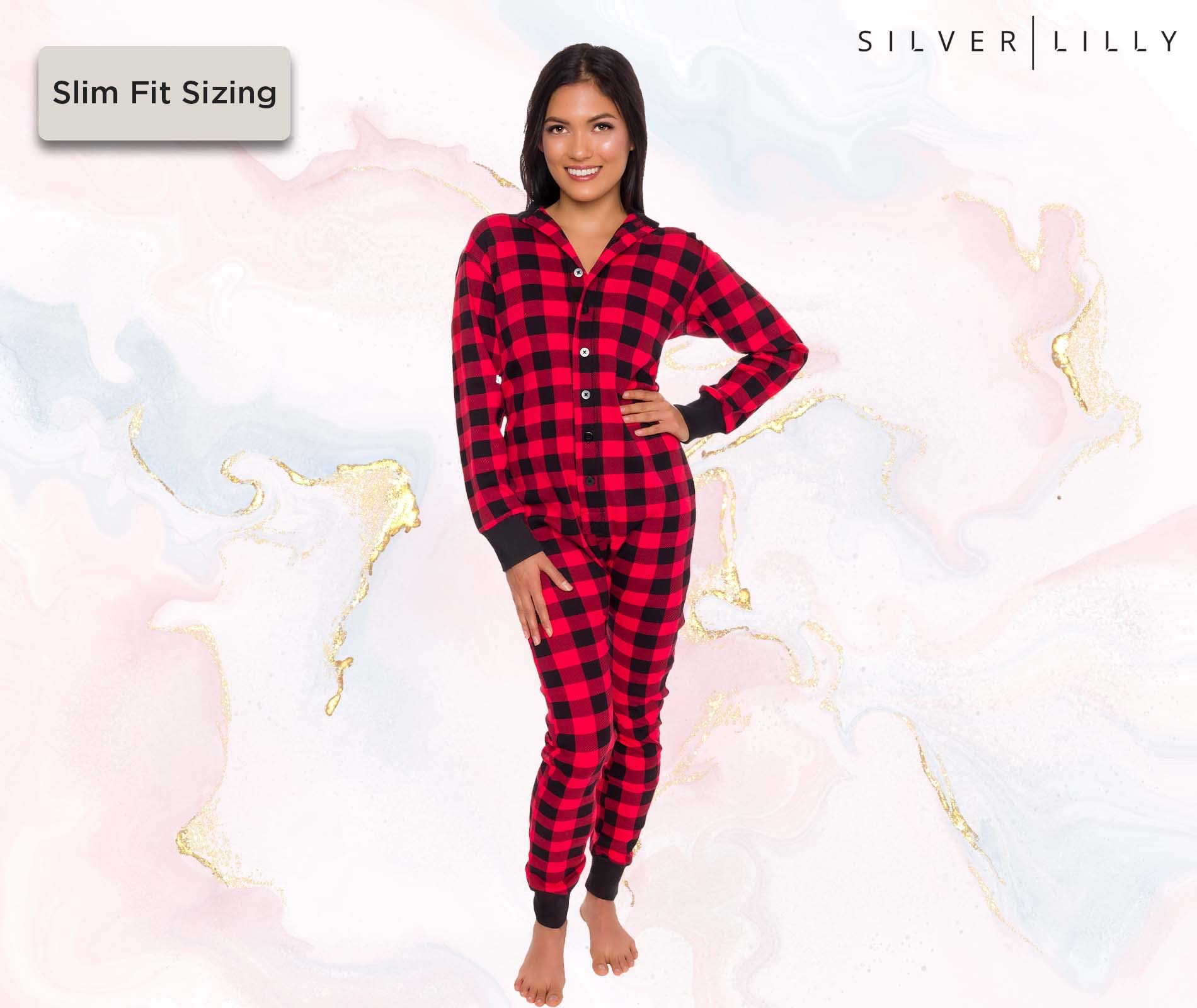 Silver Lilly Women's Buffalo Plaid Flapjack Pajamas - Winter One Piece PJs - Soft, Comfy Holiday Jumpsuit (Red/Black, Small)