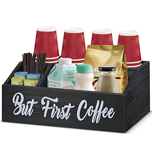 Wooden Coffee Station Organizer, Coffee Bar Accessories Organizer for Counter, Coffee Bar Bin Box, Coffee Pods Holder Storage Basket, Farmhouse Kitchen Coffee Bar Decor, Coffee Lovers Gift…