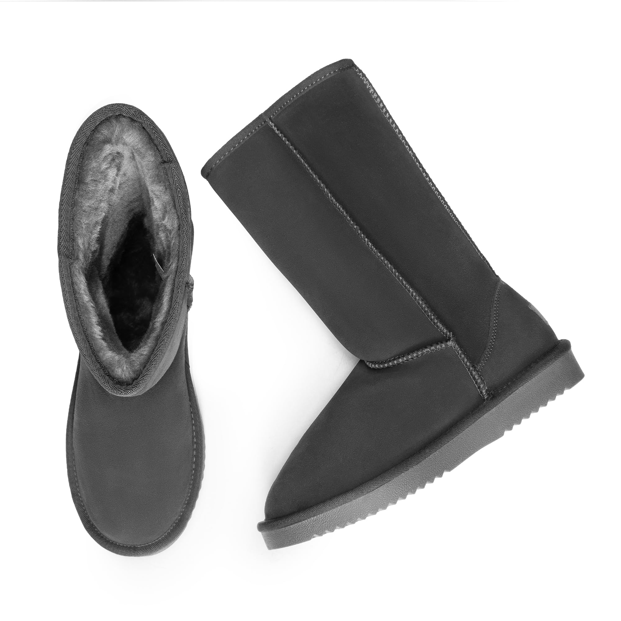 DREAM PAIRS Women's High-top Winter Snow Boots Slip on Warm Comfortable Outdoor Booties Shoes for Women FuzzyClassic,Size 10,Grey,Shorty_HIGH