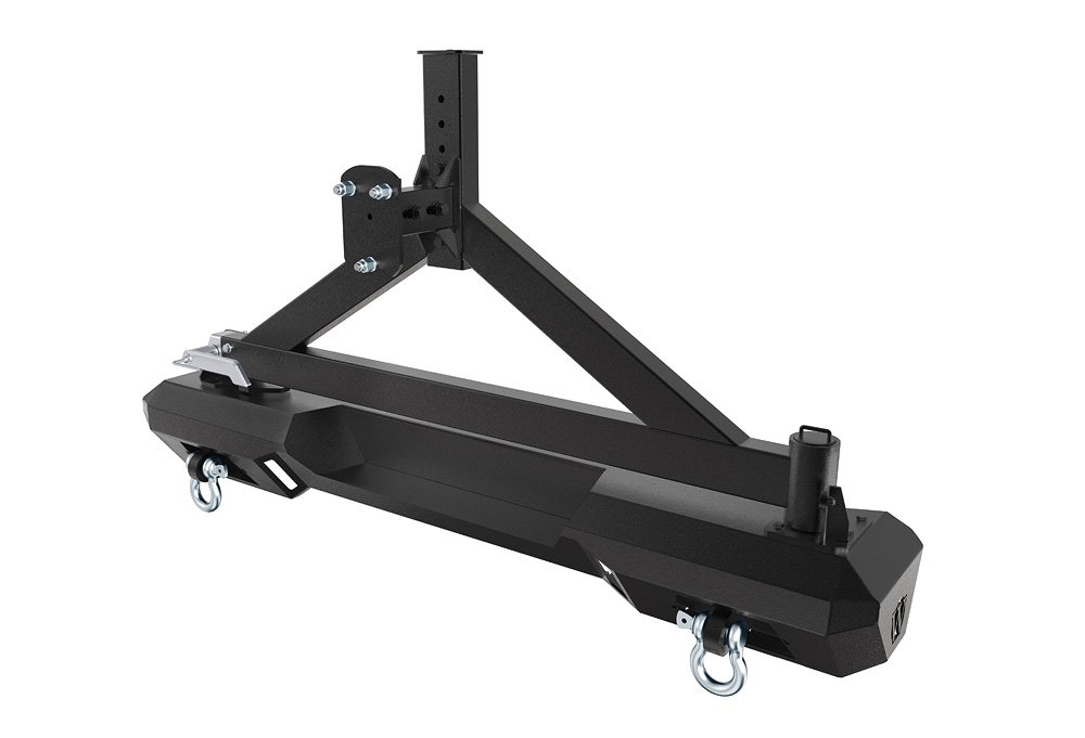 APS Black Textured Rock Crawler Rear Bumper with Tire Carrier & 2X D-Ring for 2007-2018 Wrangler JK