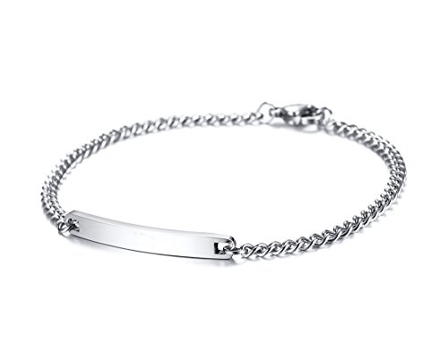 HUANIAN Personalized Custom Engraving Plain Stainless Steel ID Bracelets, Name Plate Identity Bracelet