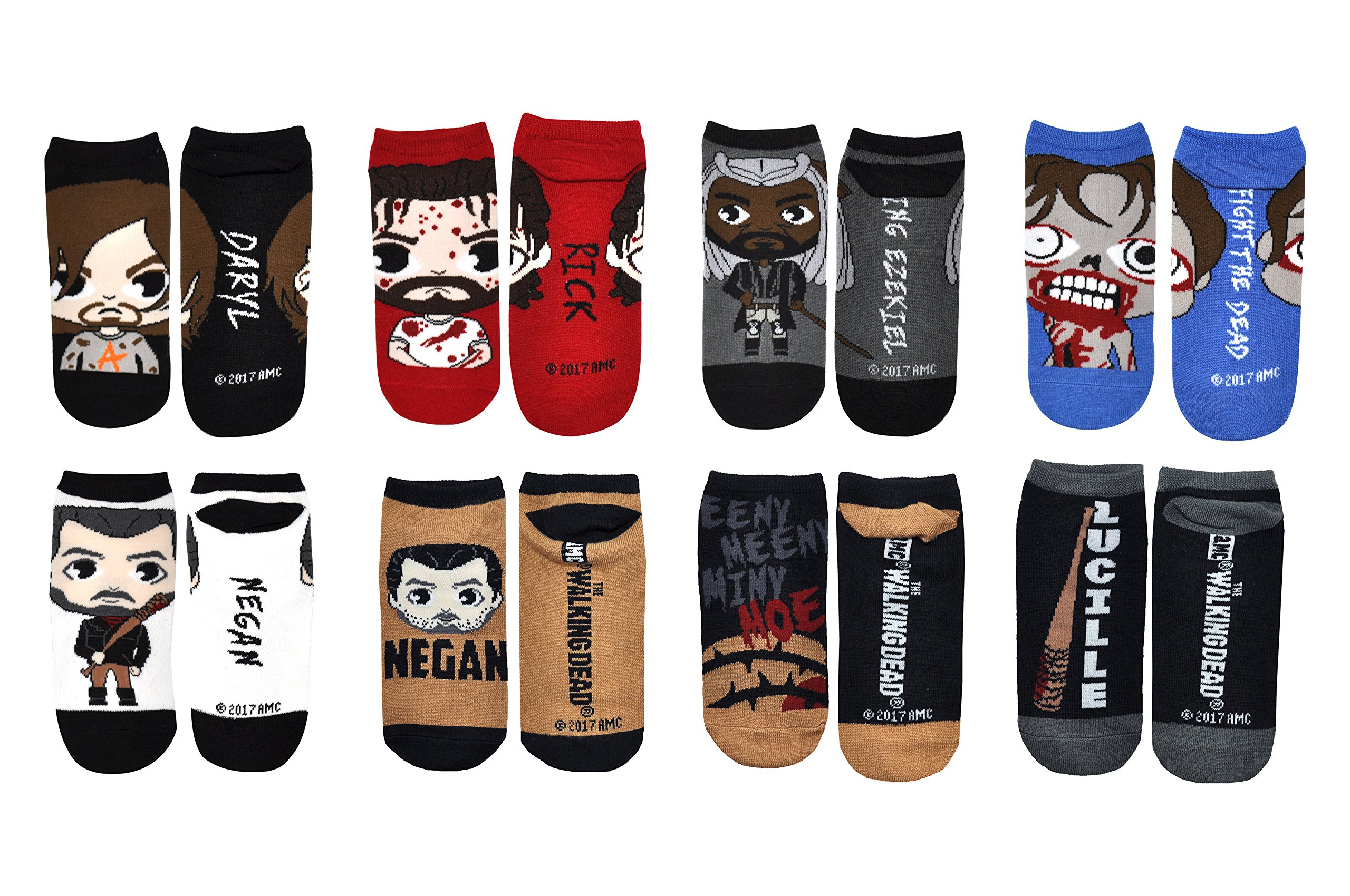 Everything Legwear The Walking Dead Lowcut Socks (8 Pair) - Daryl Dixon, Rick Grimes, King Ezekiel, Walker, Negan, Lucille - One Size Fits Most