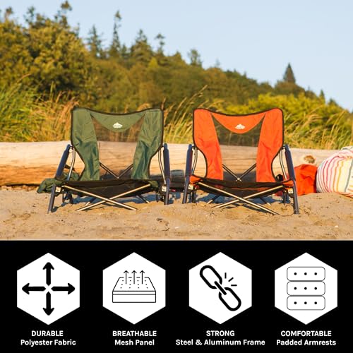 Cascade Mountain Tech Camping Chair - Low Profile Folding Chair for Camping, Beach, Picnic, Barbeques, Sporting Event with Carry Bag, Polyester, Green