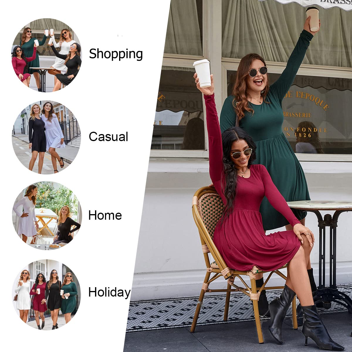 LONGYUAN Womens 2025 Casual Homecoming Winter Dresses Soft Long Sleeve Swing Christmas Dress Wine Red XL