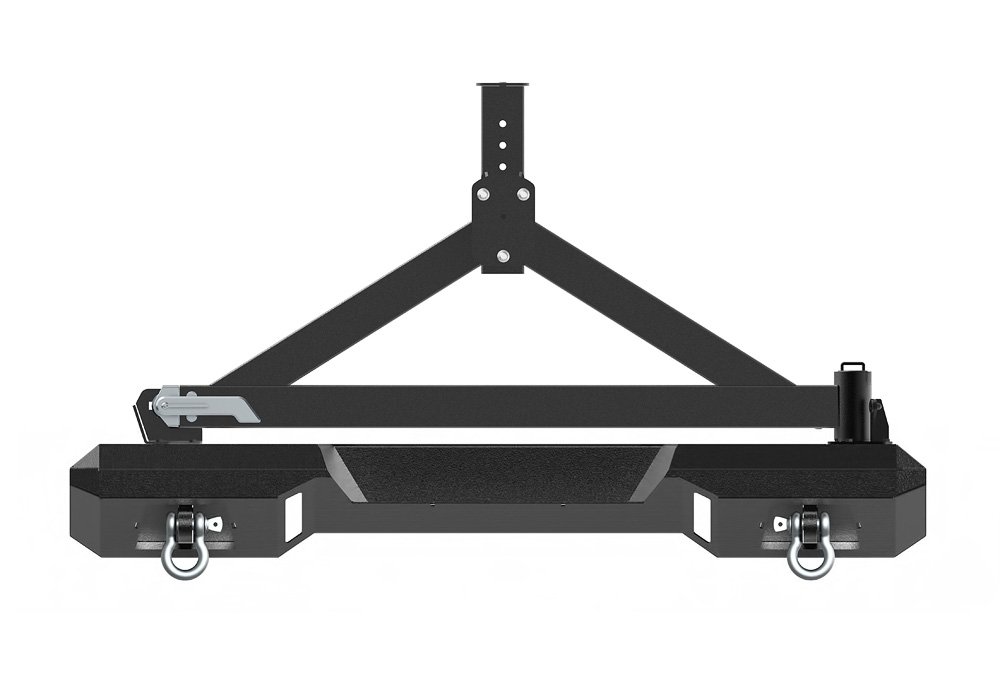APS Black Textured Rock Crawler Rear Bumper with Tire Carrier & 2X D-Ring for 2007-2018 Wrangler JK
