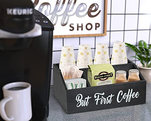 Wooden Coffee Station Organizer, Coffee Bar Accessories Organizer for Counter, Coffee Bar Bin Box, Coffee Pods Holder Storage Basket, Farmhouse Kitchen Coffee Bar Decor, Coffee Lovers Gift…