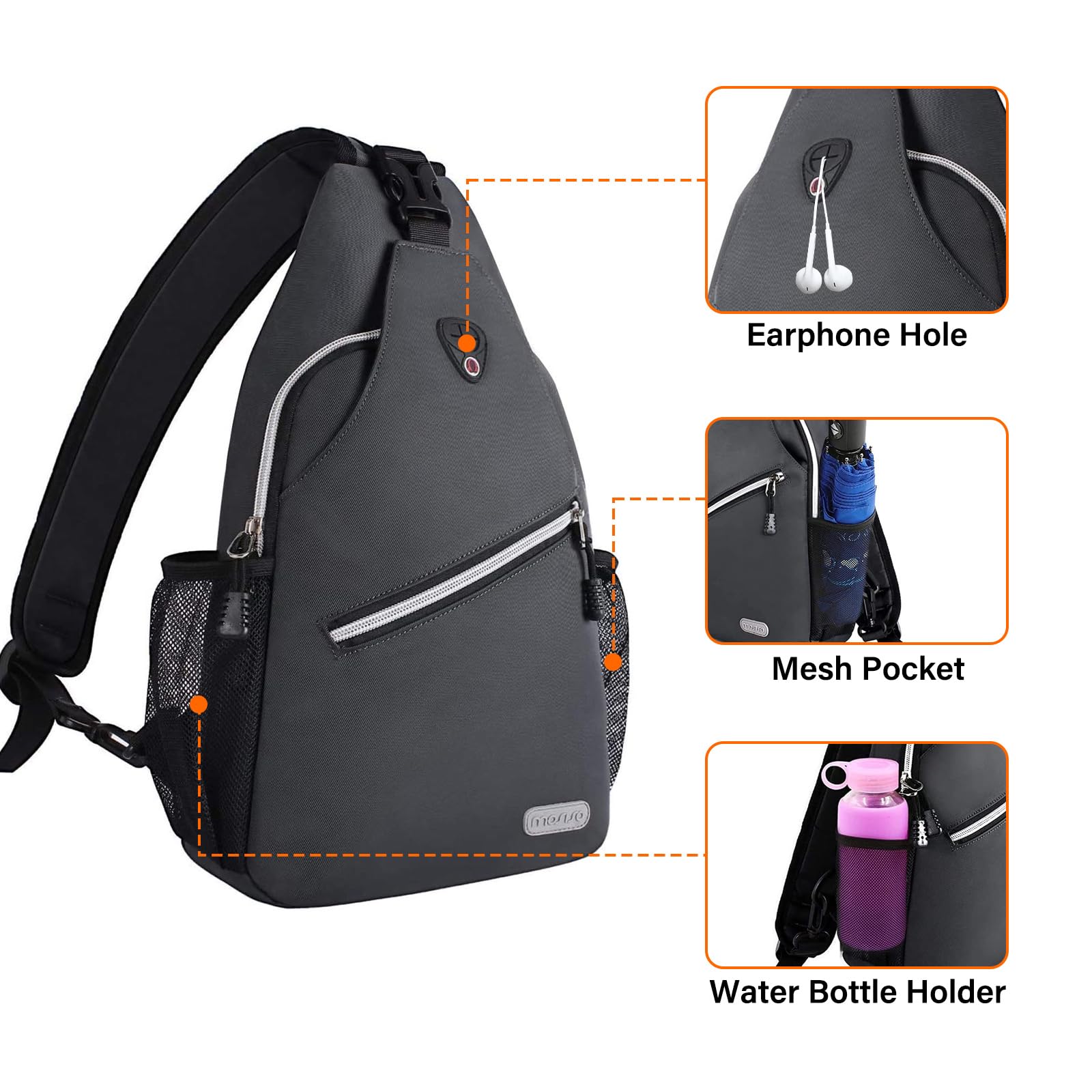 MOSISO Sling Backpack, Multipurpose Crossbody Shoulder Bag Travel Hiking Daypack, Space Gray, Medium