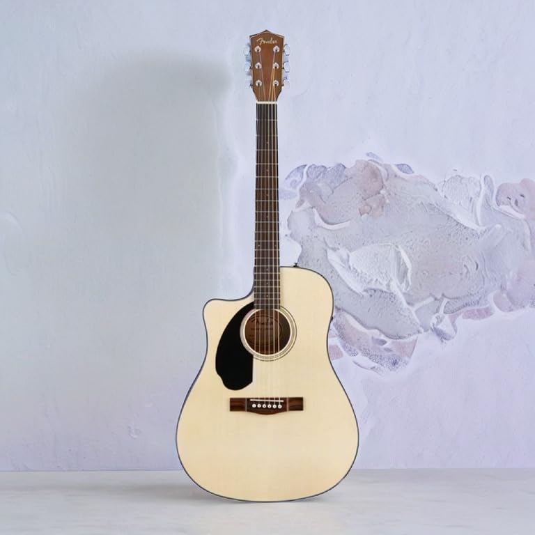 Fender CD-60SCE Dreadnought Cutaway Acoustic Electric Guitar, with 2-Year Warranty, Fishman Pickup and Preamp System, Natural, Left-Handed
