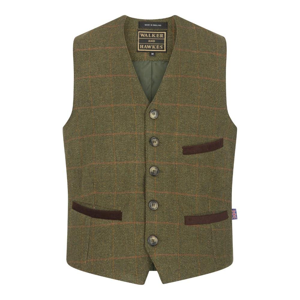Walker and Hawkes - Men's Derby Tweed Alcott Waistcoat - Dark Sage - Large