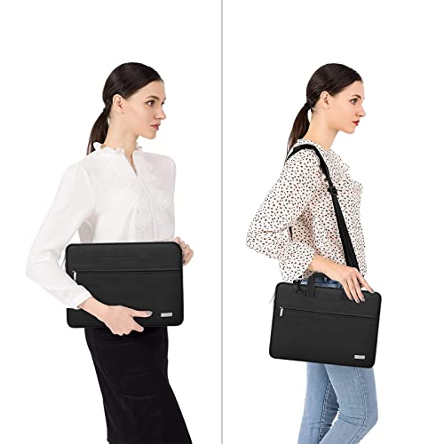 MOSISO Laptop Shoulder Bag Compatible with MacBook Air/Pro,13-13.3 inch Notebook,Compatible with MacBook Pro 14 inch 2023-2021 A2779 M2 A2442 M1, Polyester Sleeve with Back Trolley Belt, Black