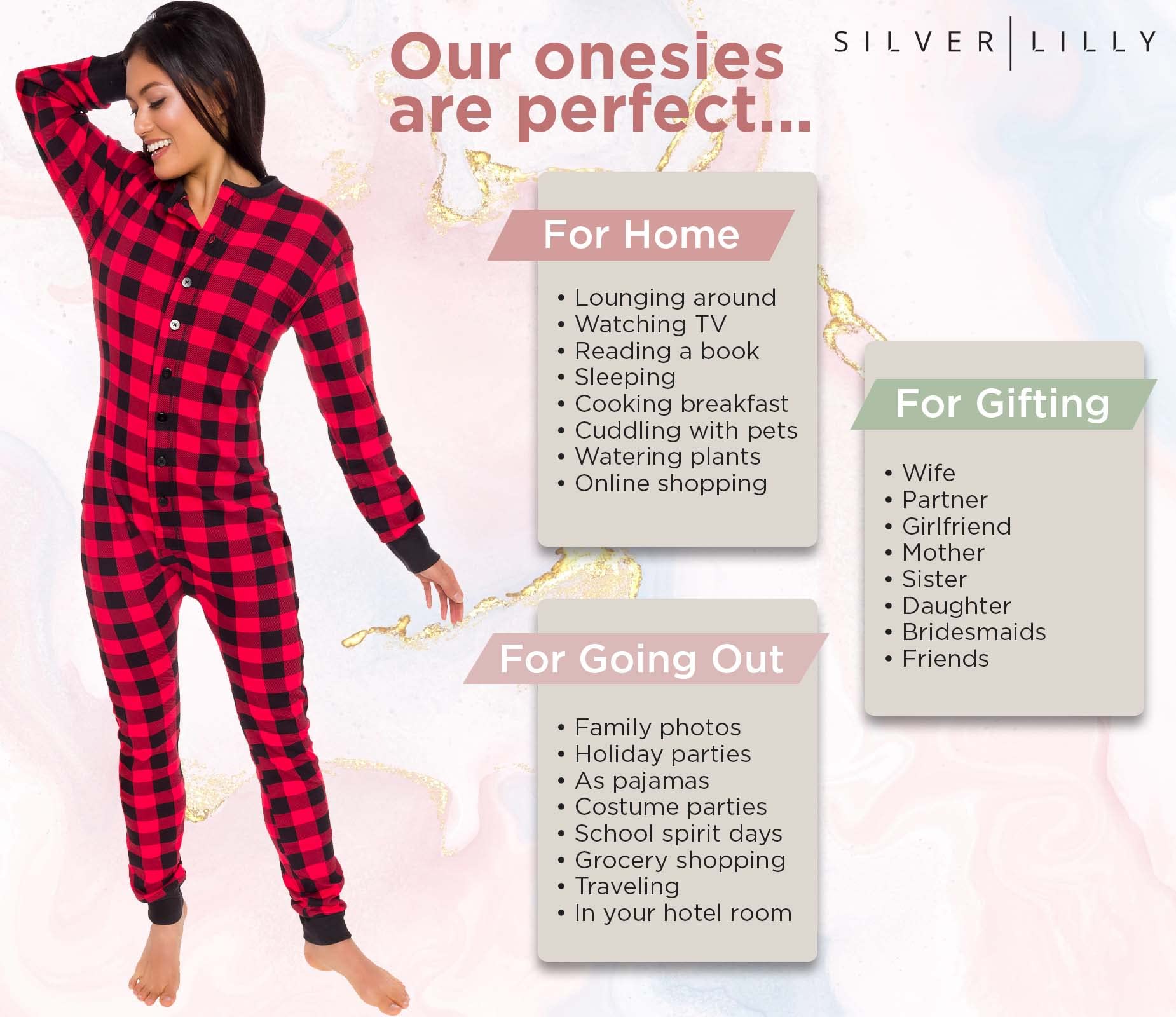 Silver Lilly Women's Buffalo Plaid Flapjack Pajamas - Winter One Piece PJs - Soft, Comfy Holiday Jumpsuit (Red/Black, Small)