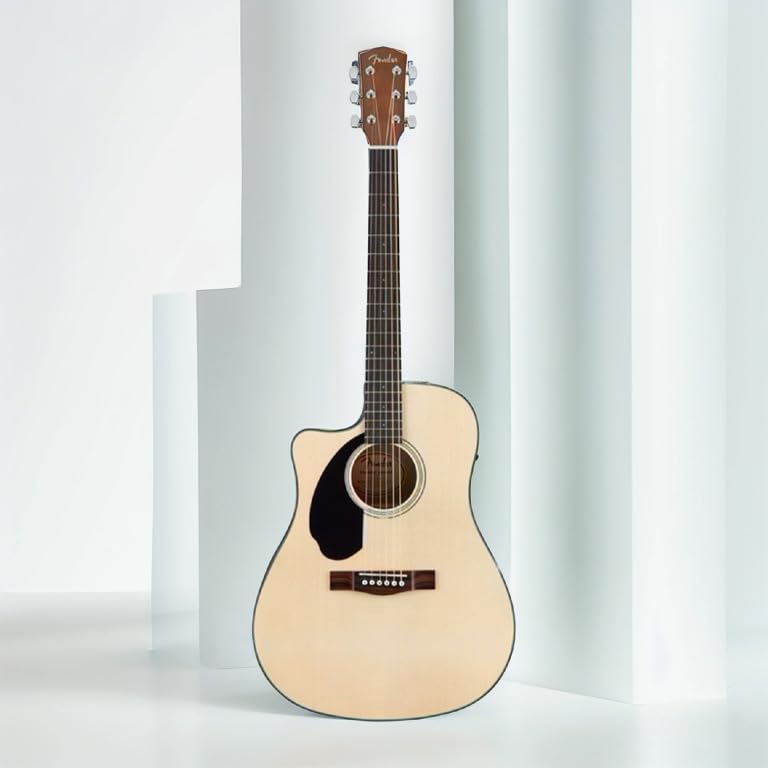 Fender CD-60SCE Dreadnought Cutaway Acoustic Electric Guitar, with 2-Year Warranty, Fishman Pickup and Preamp System, Natural, Left-Handed