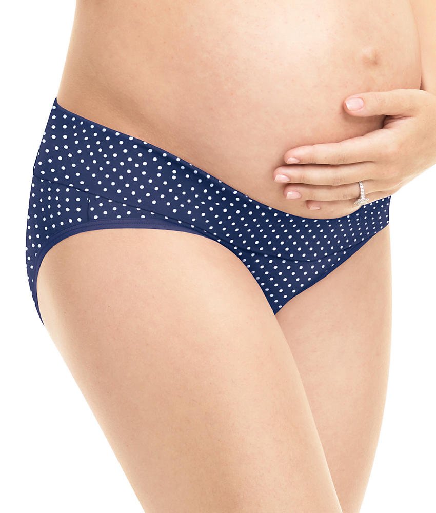 Playtex Women's Maternity Fold Down Modern Brief Panties 3-Pack, in The Navy dot/White/Gentle Peach, Large
