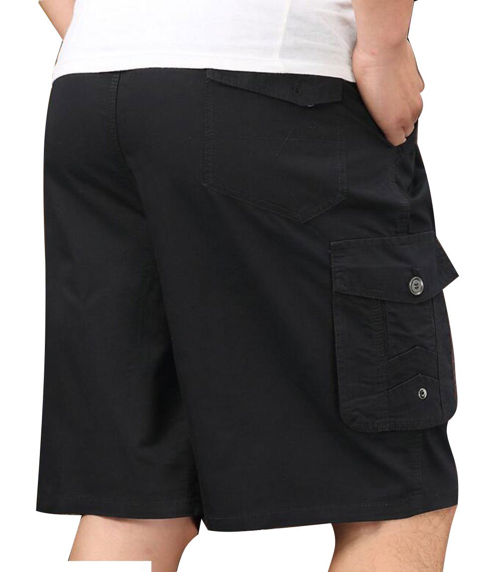 YangguTown Men's Cotton Lightweight Loose Fit Cargo Shorts Full Twill Elastic Waist Drawstring Shorts Khaki 36