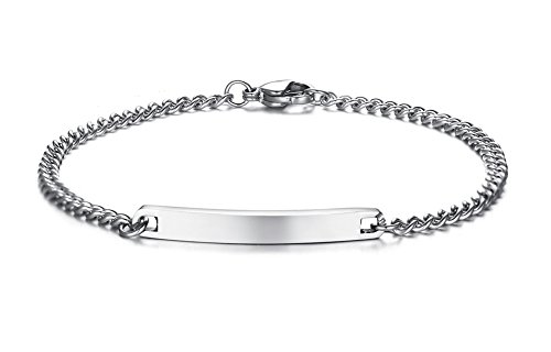 HUANIAN Personalized Custom Engraving Plain Stainless Steel ID Bracelets, Name Plate Identity Bracelet