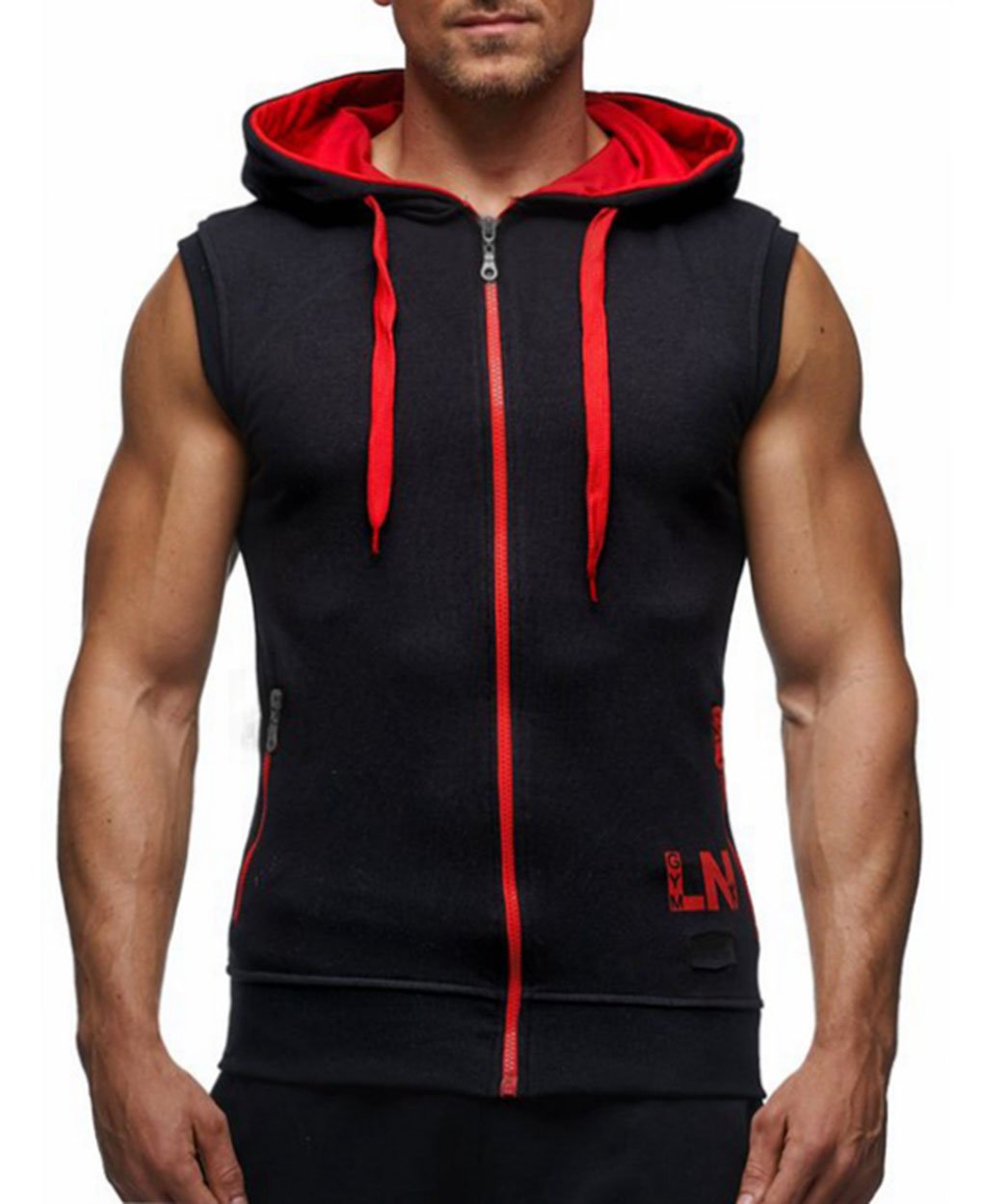 LemonGirl Men's Bodybuilding Sleeveless Hoodie Gym Tank Top BlackRed
