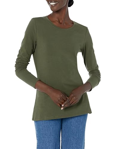 Amazon Essentials Women's Classic-Fit Long-Sleeve Crewneck T-Shirt (Available in Plus Size), Olive, Large