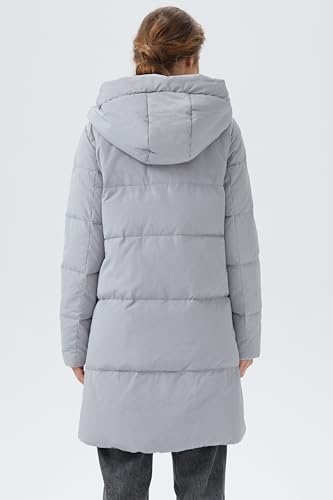Orolay Women's Stylish Down Hooded Jacket with Two-Way Zipper Winter Down Coat Puffer Jacket Grey XL