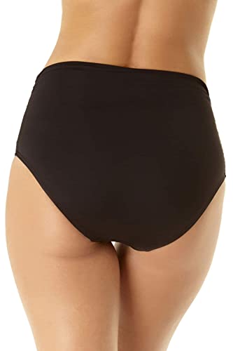 Anne Cole Women's High Waist to Fold Over Shirred Bikini Bottom Swimsuit, Live in Color Black, Medium