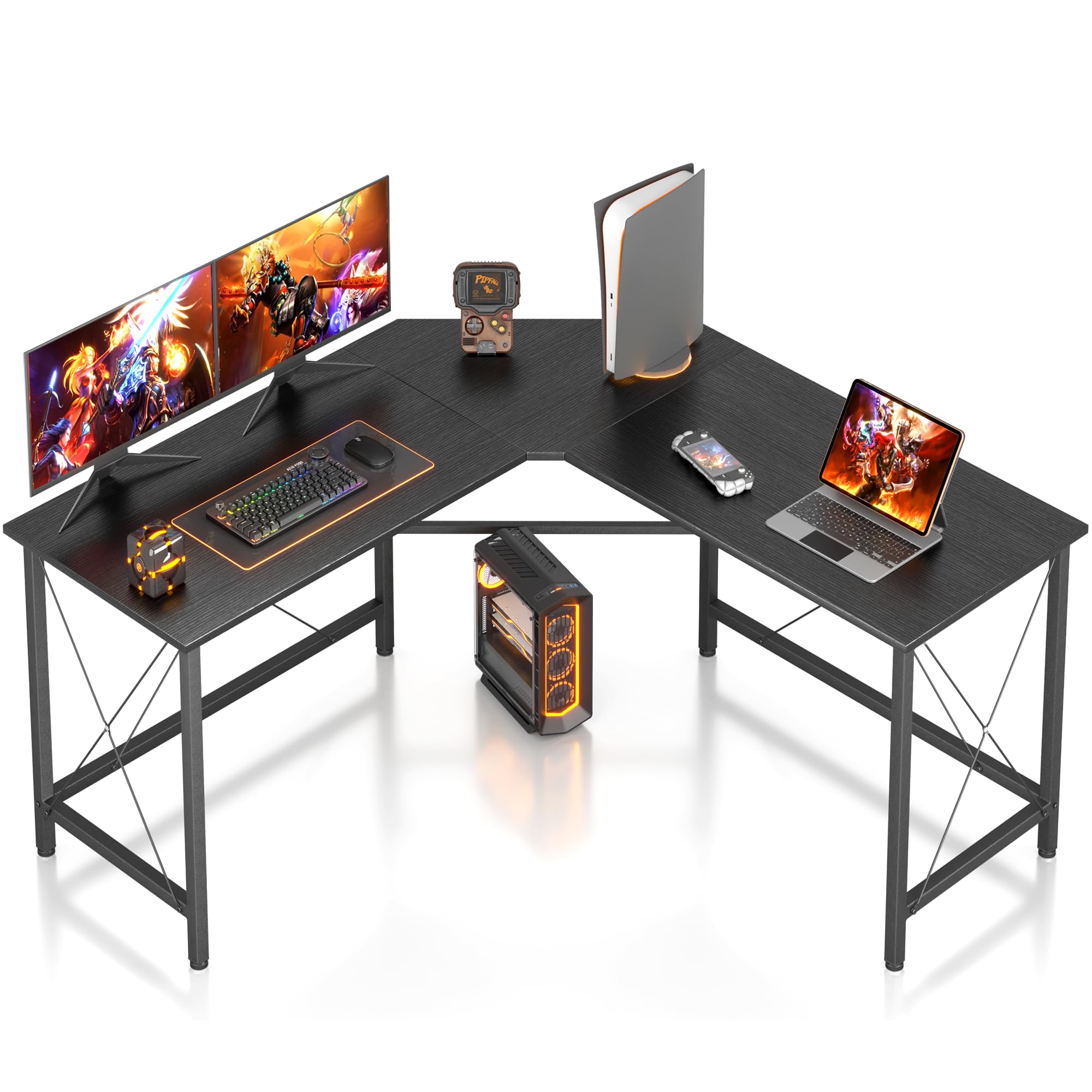 Mr IRONSTONE L Shaped Desk, 59" Computer Gaming Desk, Corner Desk for Home Office Desks, Easy to Assemble & Space-Saving Workstation Desk - Black