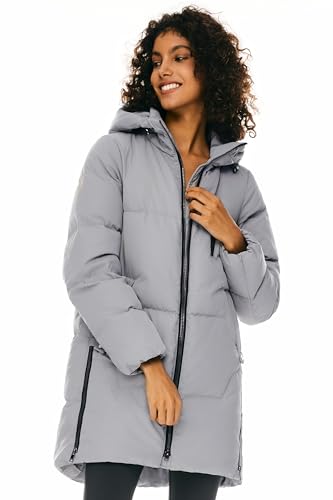 Orolay Women's Stylish Down Hooded Jacket with Two-Way Zipper Winter Down Coat Puffer Jacket Grey XL