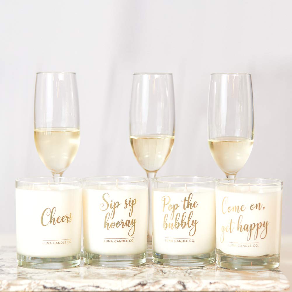 LUNA CANDLE CO. Natural Soy Vanilla Jar Candle, Elegant 11oz. Glass, Slow Burn Up to 110 Hours of Burn Time, Low Smoke, Fresh and Sweet Aromatherapy, Spa- Come On, Get Happy