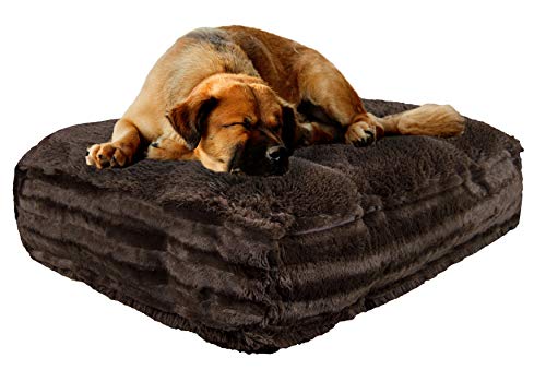Bessie and Barnie Grizzly Bear/Godiva Brown Luxury Shag Extra Plush Faux Fur Rectangle Pet/Dog Bed (Multiple Sizes)