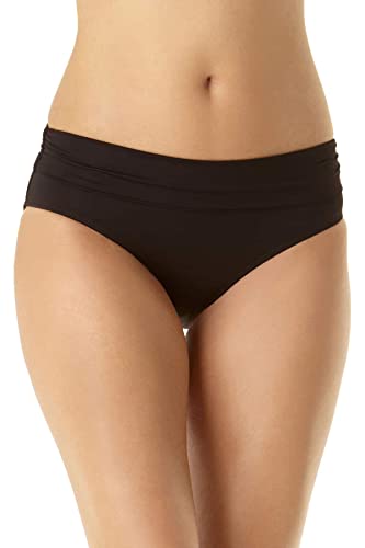 Anne Cole Women's High Waist to Fold Over Shirred Bikini Bottom Swimsuit, Live in Color Black, Medium