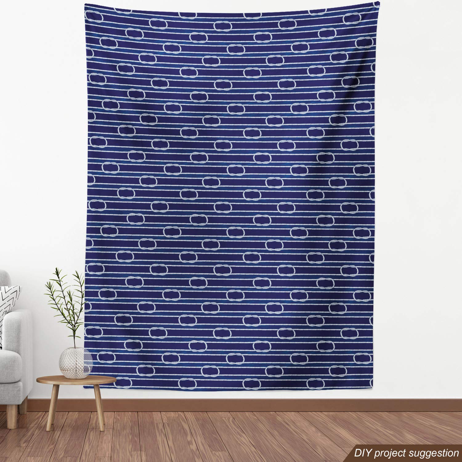 Ambesonne Navy Blue Fabric by The Yard, Marine Inspired Pattern Knots Aquatic Composition Abstract Ornamental, Decorative Fabric for Upholstery and Home Accents, Dark Blue White