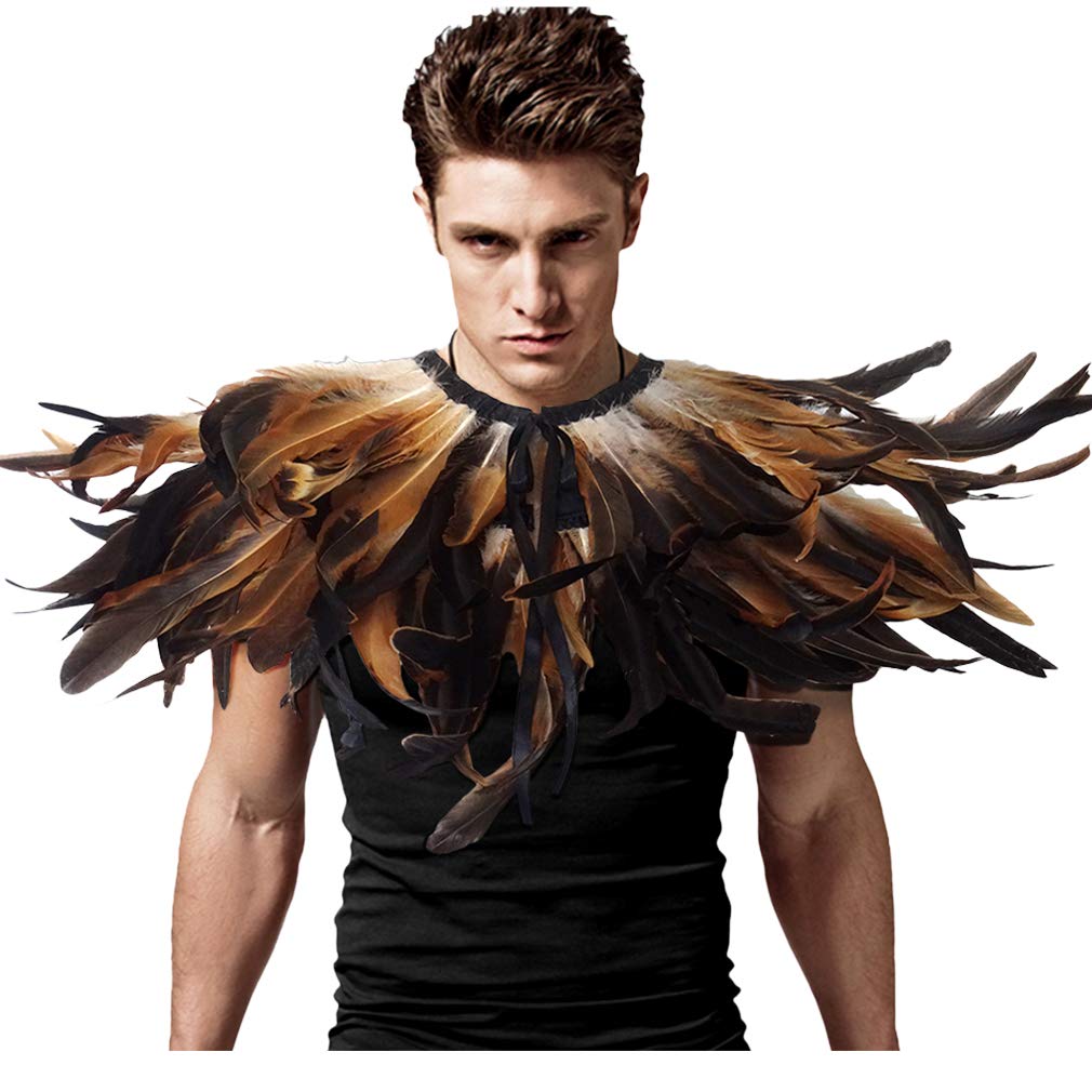 L'VOW Gothic Black Feather Shrug Cape Shawl Halloween Costume for Men (Style -03)