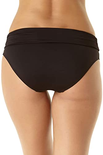 Anne Cole Women's High Waist to Fold Over Shirred Bikini Bottom Swimsuit, Live in Color Black, Medium