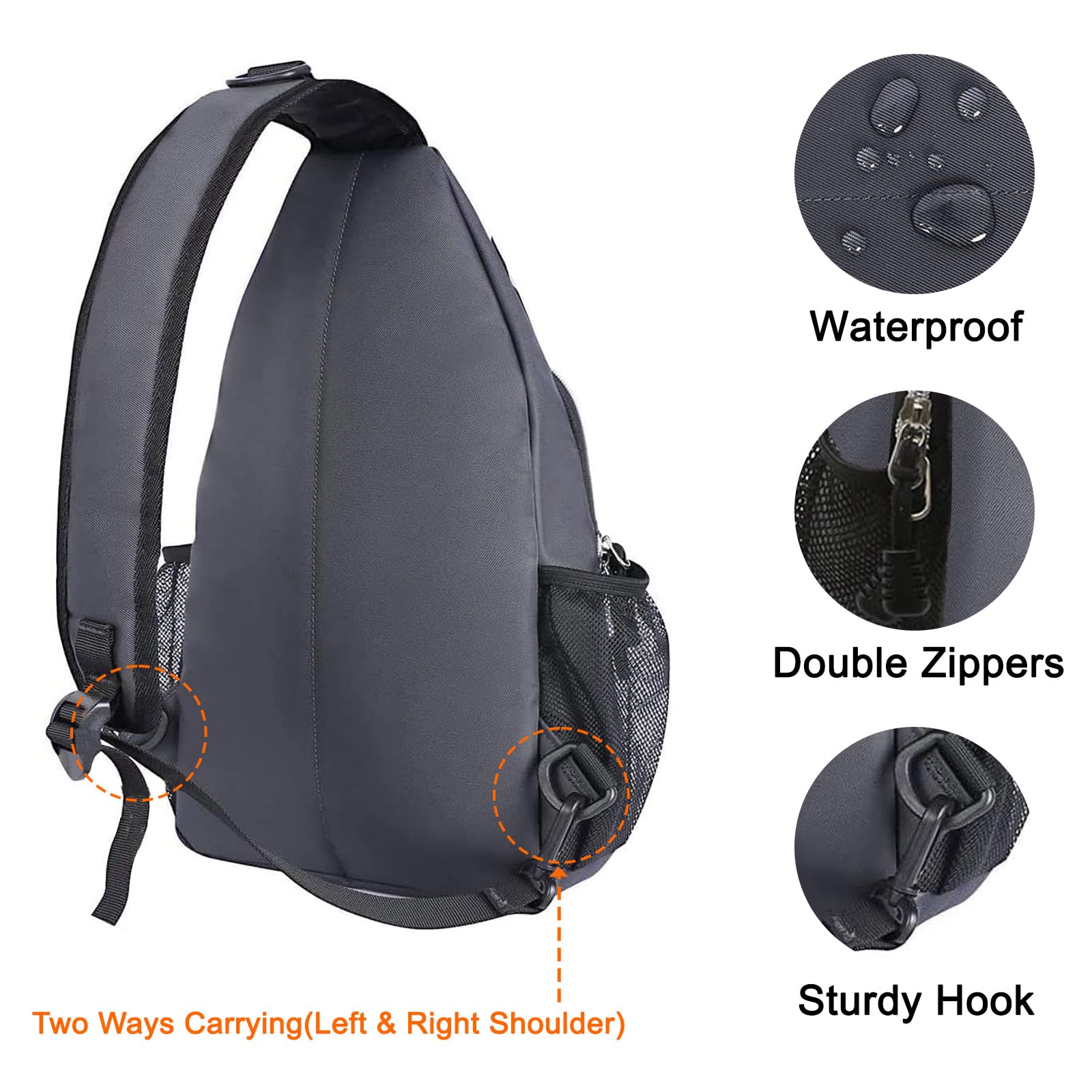MOSISO Sling Backpack, Multipurpose Crossbody Shoulder Bag Travel Hiking Daypack, Space Gray, Medium