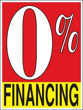 Zero% (Percent) Financing Window Sale Sign Posters Retail Business Store Signs (P15-22" x 28")