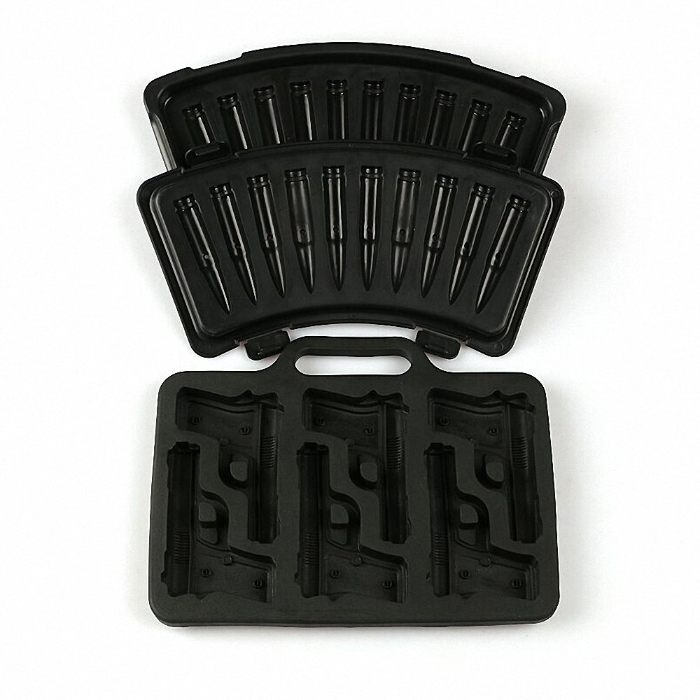 MoldFun 2-Pack Handgun and Bullet Ice Cube Trays Set - Cool TPR Pistol and AK47 Bullet Maker Molds for Whiskey Cocktails Ice Cubes, Chocolates, Jello Shots
