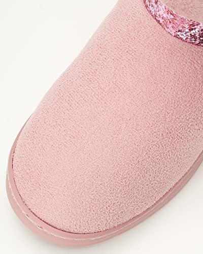 bebe Girls Winter Micro Suede Boots with Rhinestone Embellished Logo & Bow, Blush Glitter, Size 3 Little Kid