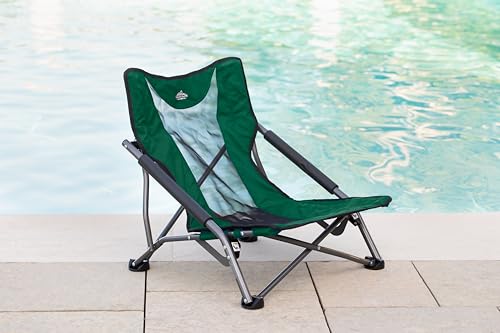 Cascade Mountain Tech Camping Chair - Low Profile Folding Chair for Camping, Beach, Picnic, Barbeques, Sporting Event with Carry Bag, Polyester, Green
