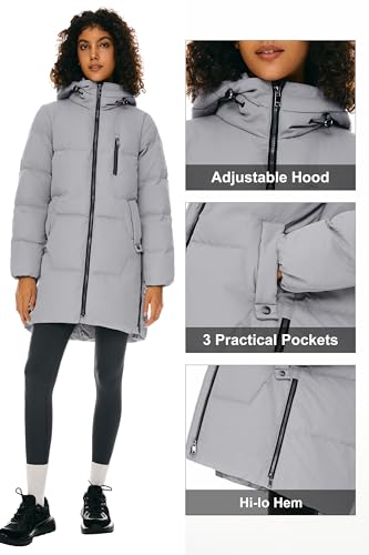Orolay Women's Stylish Down Hooded Jacket with Two-Way Zipper Winter Down Coat Puffer Jacket Grey XL