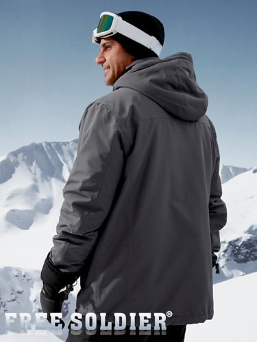 FREE SOLDIER Men's Waterproof Ski Snow Jacket Fleece Lined Warm Winter Rain Jacket with Hood Fully Taped Seams(Charcoal Gray,M)