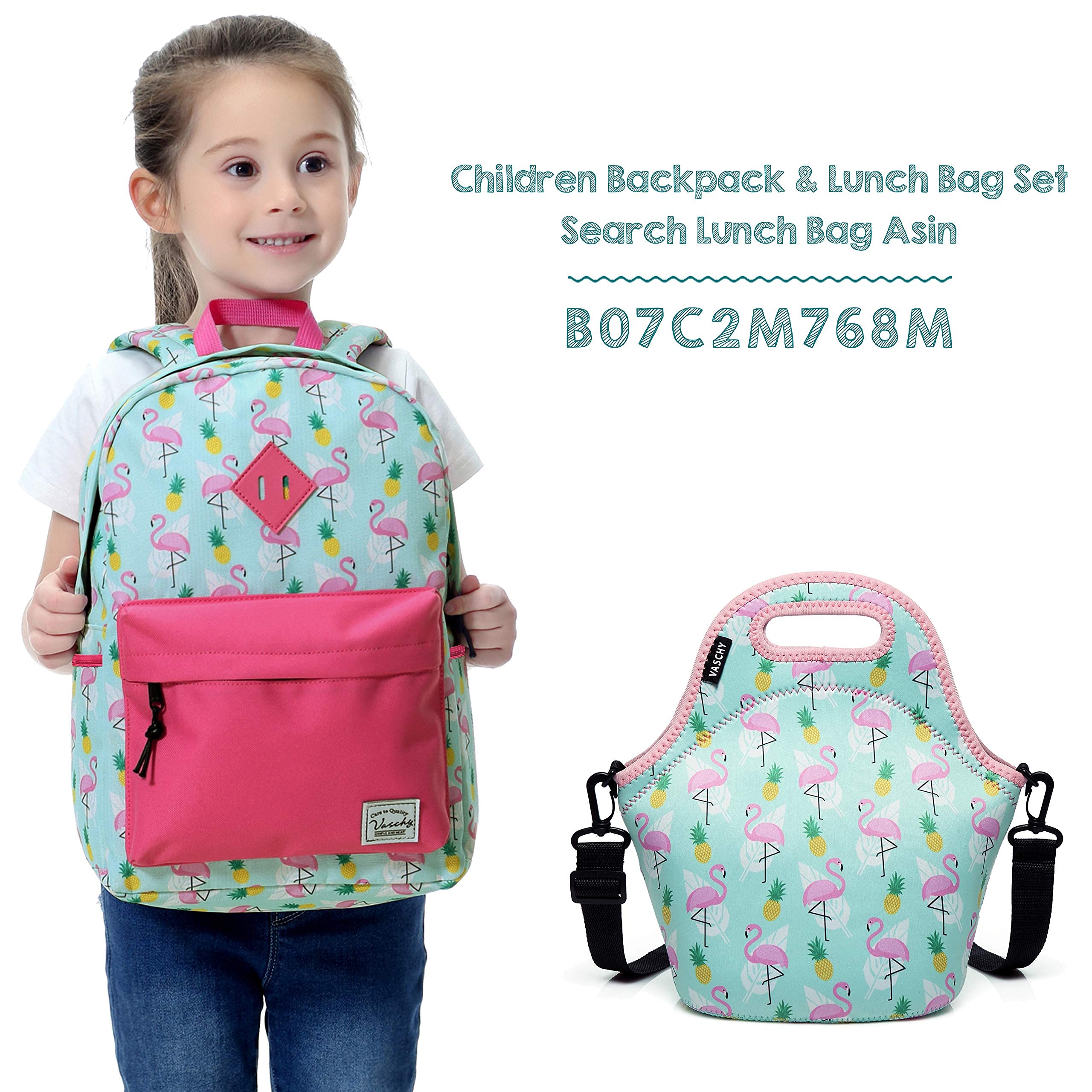 VASCHY Kids Backpack for Little Girls, Preschool Backpacks for Toddler with Chest Strap Cute Pineapple Flamingos