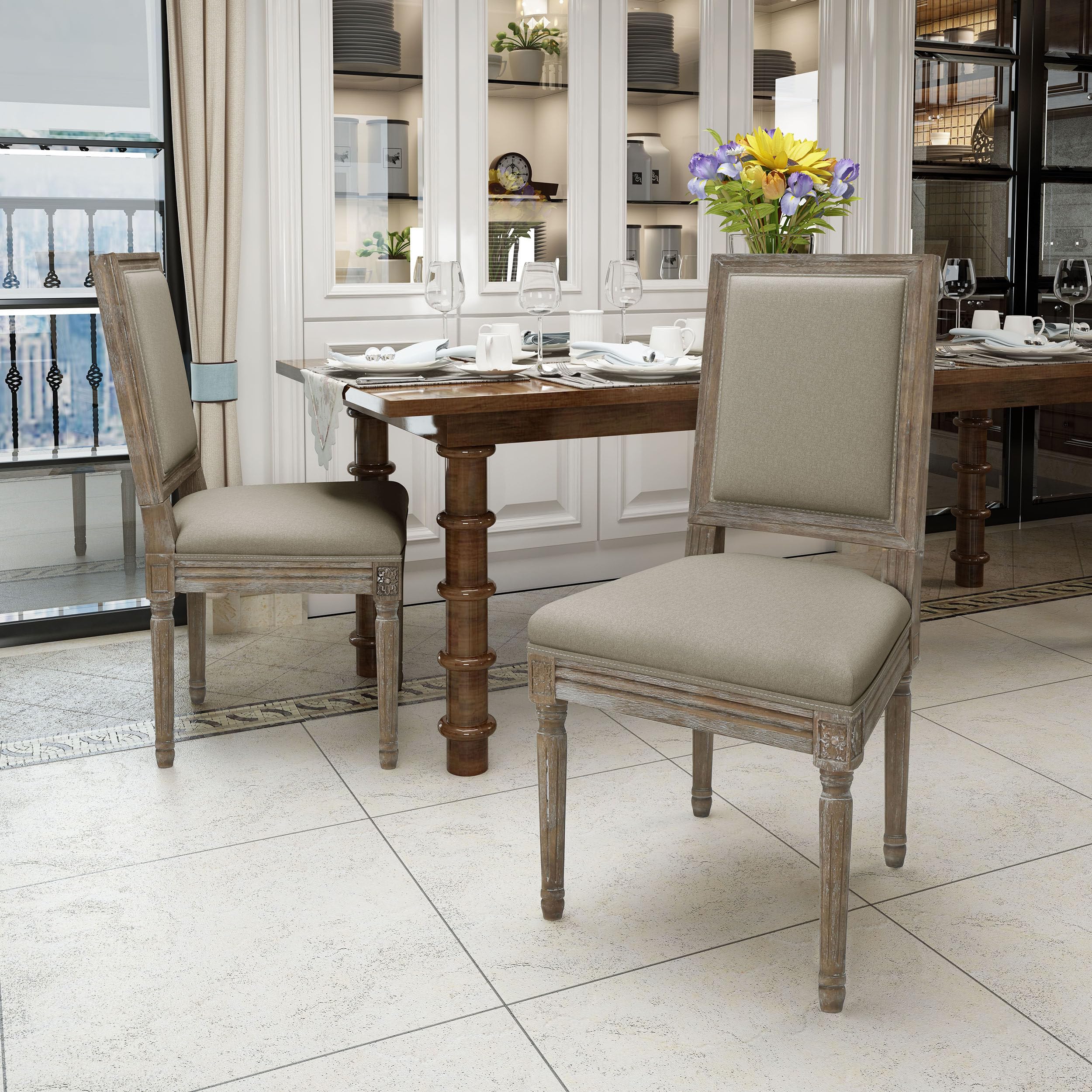 Christopher Knight Home Ledger Traditional Fabric Dining Chairs, 2-Pcs Set, Wheat / Dark Brown