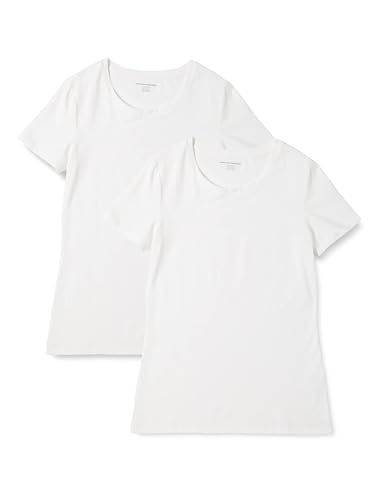 Amazon Essentials Women's Classic-Fit Short-Sleeve Crewneck T-Shirt, Pack of 2, White, Small