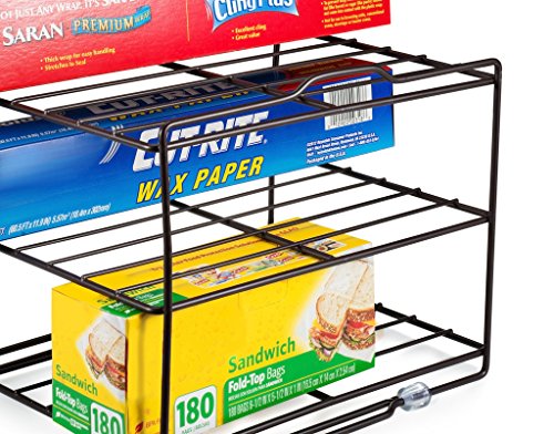Kitchen Wrap Organizer Rack - Cabinet Organizer for Food Wrap and Foil - Pantry Organization for Parchment Paper and Plastic Food Bags