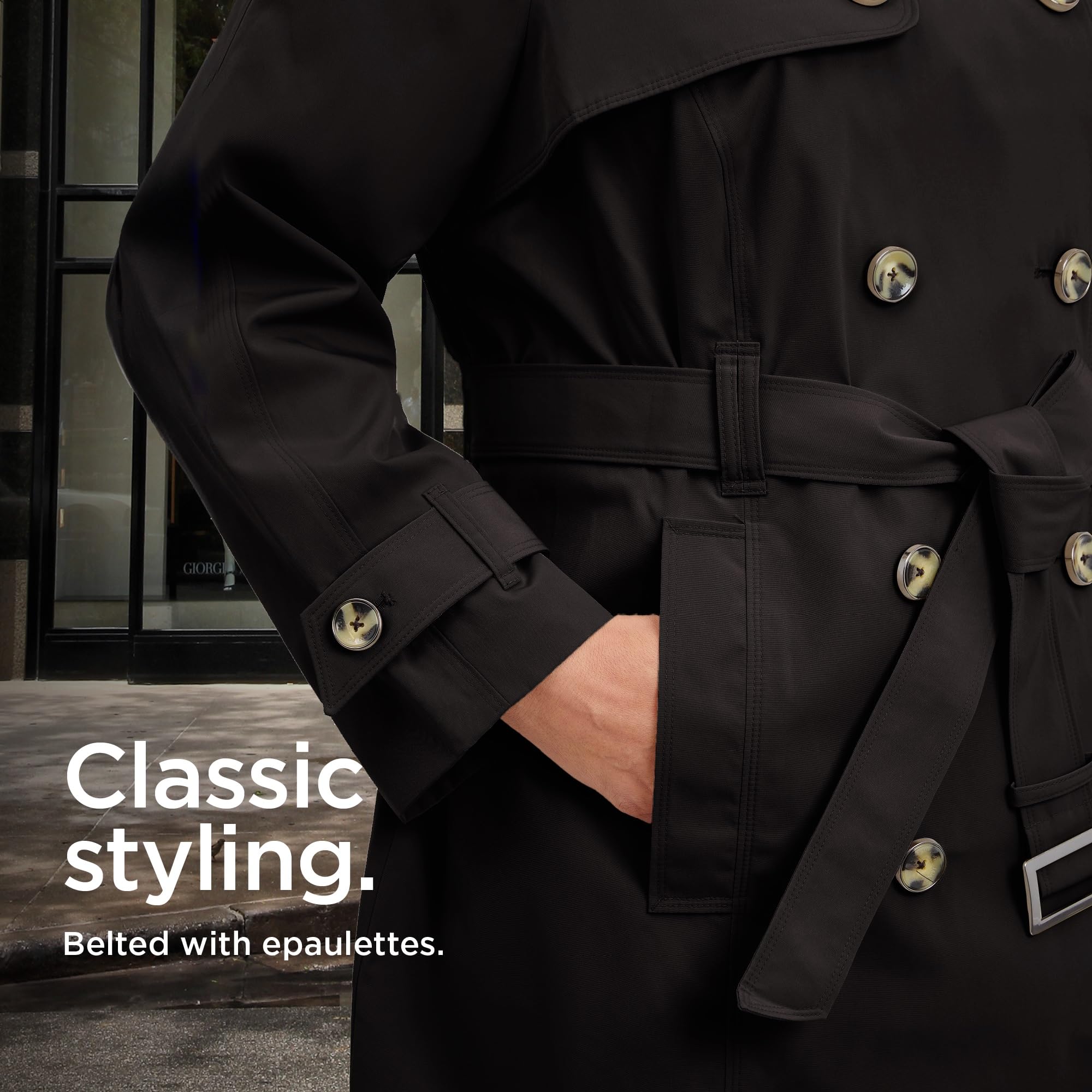London Fog Women's Plus Size Double-Breasted 3/4 Length Belted Trench Coat, Black, 2X
