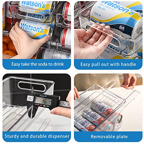 Mano Set of 2 Rolling Soda Can Organizer for Refrigerator, Clear Drink Dispenser for Pop Beer Soda Seltzer Beverage Can Holder, Plastic Fridge Organizer Bins Pantry Storage Rack