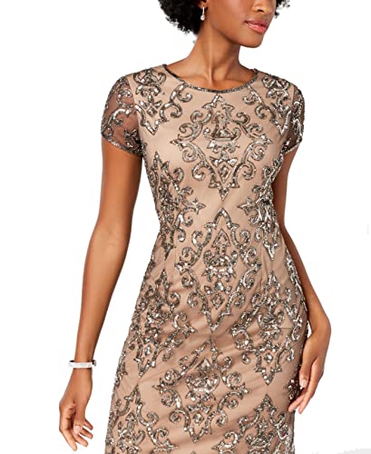 Adrianna Papell Women's Short Fully Beaded Dress, Lead/Nude, 2