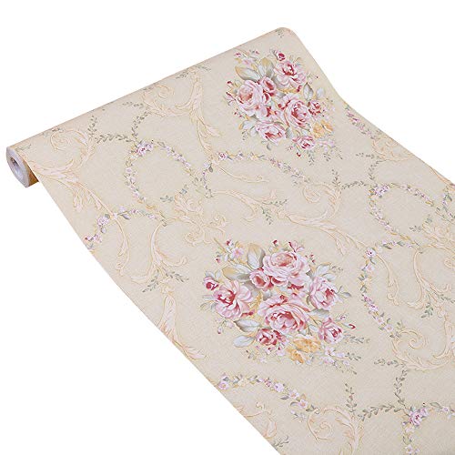 Yifely Vintage Rose Furniture Surface Decor Paper Peel& Stick Shelf Liner Drawer Locker Sticker Beige 17.7 Inch by 9.8 Feet